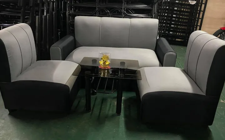 SALA SET GRAY FABRIC WITH GLASS TABLE | Lazada PH