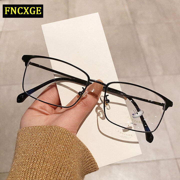 FNCXGE แว่นตาสายตาสั้น 0.0 ถึง -6.0 ป้องกันรังสี สำหรับบุรุษและสตรี แฟชั่น สไตล์เกาหลี โลหะ แว่น ...