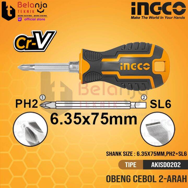 Ingco 2 Way Stubby Screwdriver Obeng Cebol Plus Minus Bolak Balik 75MM ...