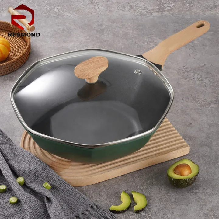 Redmond 32CM Wok Pan with Glass Lid Non-stick Frying Pan | Lazada PH