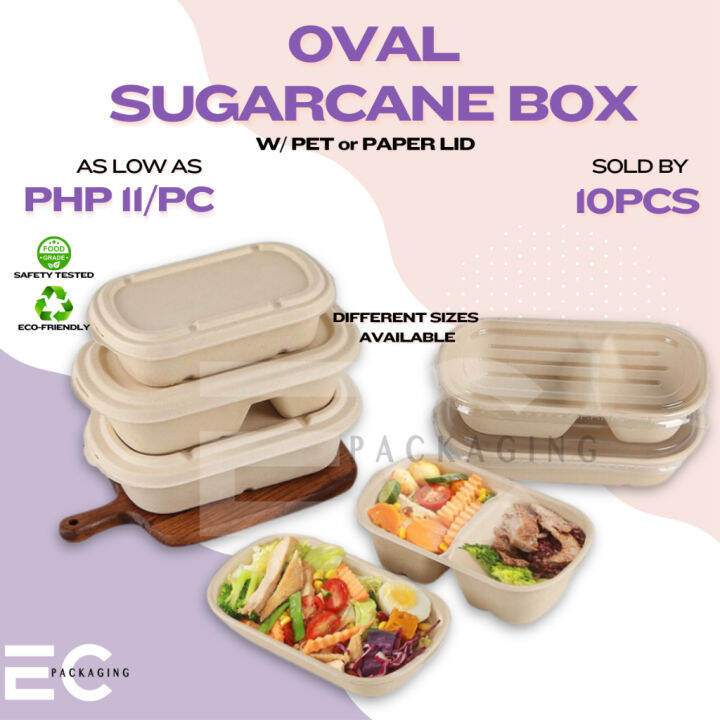 EC 10Pcs Oval Sugarcane Bagasse Boxes Eco-Friendly Food Container ...