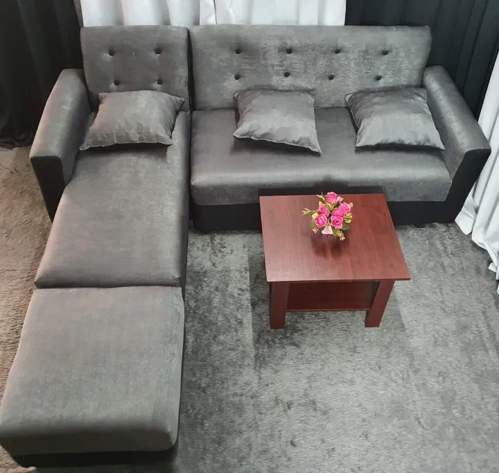 L-Shape Sala Set (Fabric Dark Grey) with Center Table | Lazada PH