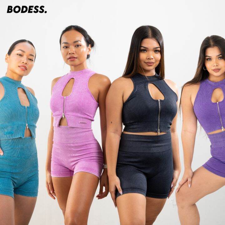 BODESS 'ICONIC' Ribbed Gym Sport bra with front zipper สปอร์ตบรา ซิป ...