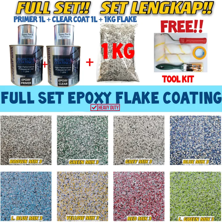 FULL SET Epoxy Colour Flake Coating Toilet Kitchen Floor Tile Leaking Waterproof ( 1L PRIMER/1L ...