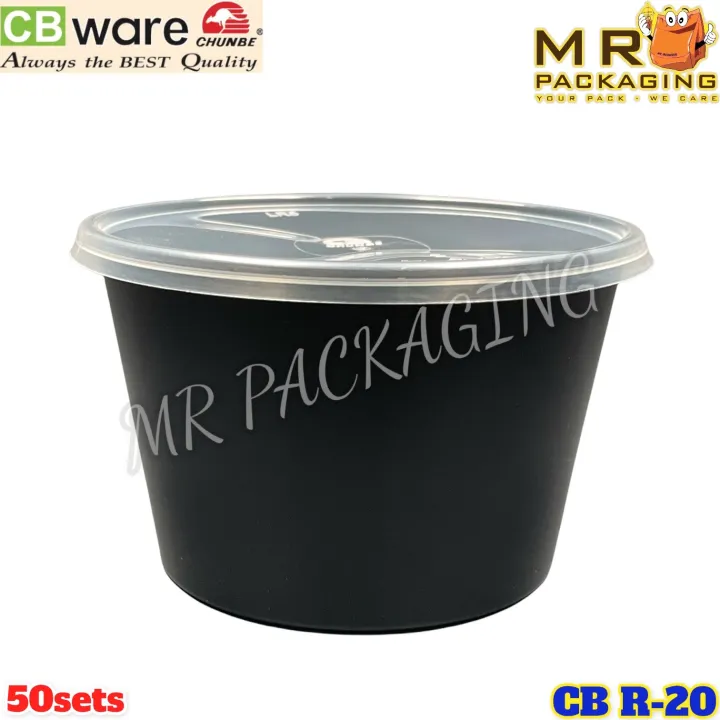 CB R 20 oz Black Round Container With Lid ( 50sets± ) Disposable PP Plastic Food Box - Ware ...