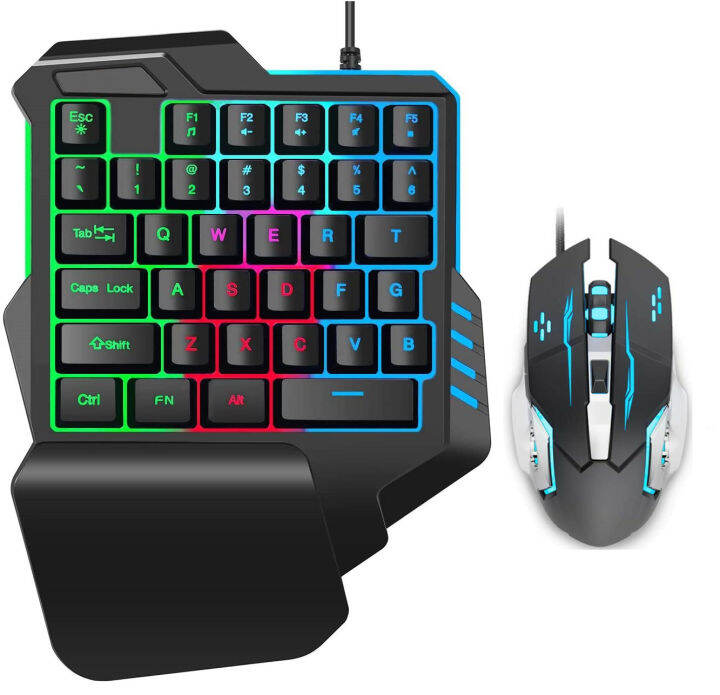 Mechanical USB Wired RGB Backlit One Handed Keyboard and Mouse Combo ...
