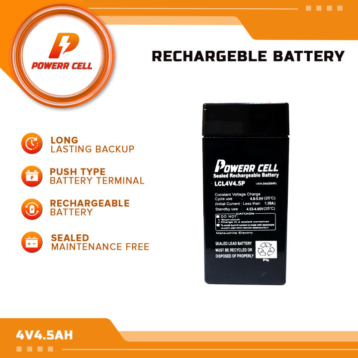 4V 4.5AH/20HR Sealed Rechargeable Battery 4 Volts 4.5 Ampere Hour ...