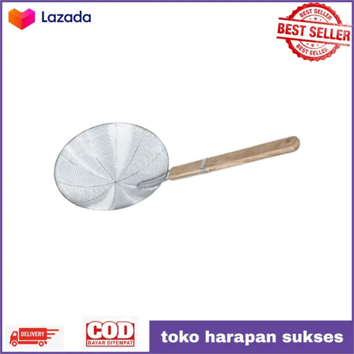 Saringan Parabola 26 cm serok serokan gagang kayu gorengan kerupuk ...
