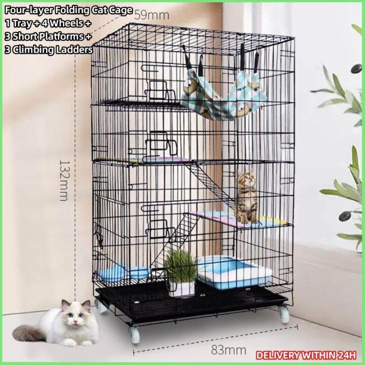 Four-layer Folding Cat Cage Heavy duty cat cage with wheels Detachable ...
