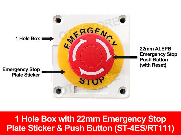 1 Hole Box with 22mm ALEPB Red Emergency Stop Plate Sticker & Push ...