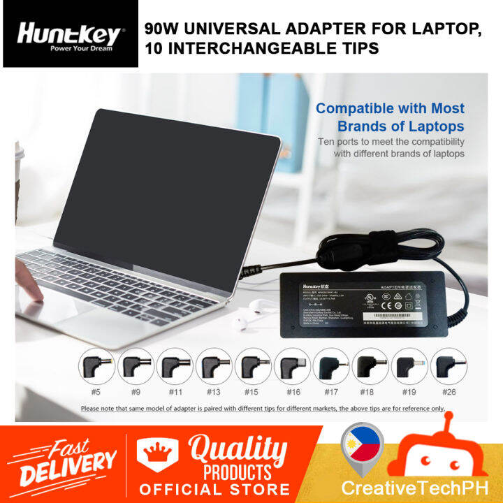 Huntkey 90W universal adapter for laptop, 10 interchangeable tips ...