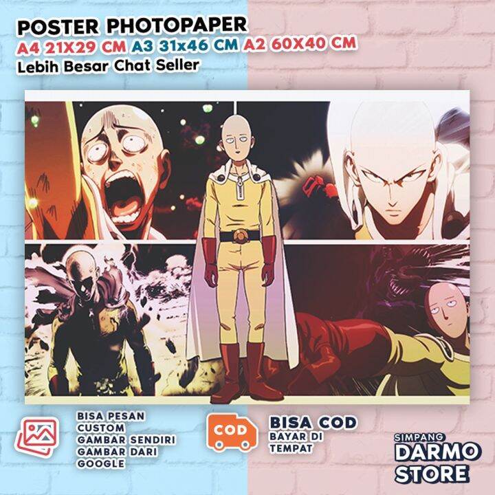 Poster One Punch Man Anime Wibu Super hero Saitama Genos Fubuki Silver ...
