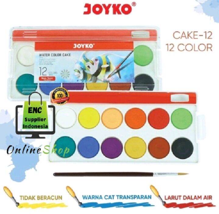 joyko 12 warna water color cake joyko 12w titi solid padat cat air 12 ...