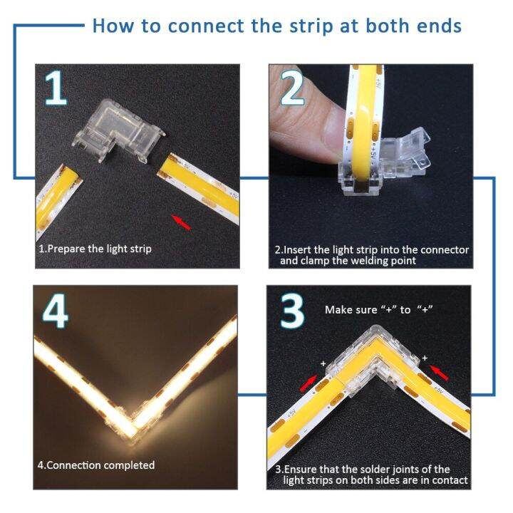 Solderless LED Connector 2 Pin 5Mm 8Mm 10Mm Strip To Strip Power Wire ...
