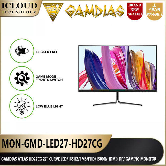 GAMDIAS ATLAS HD27CG 27" CURVE LED/165HZ/1MS/FHD/1500R/HDMI+DP/ GAMING ...
