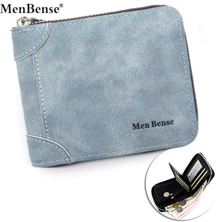 MenBense 2022 New's Zipper Wallet for Men Money Bag 3 fold Solid Color ...