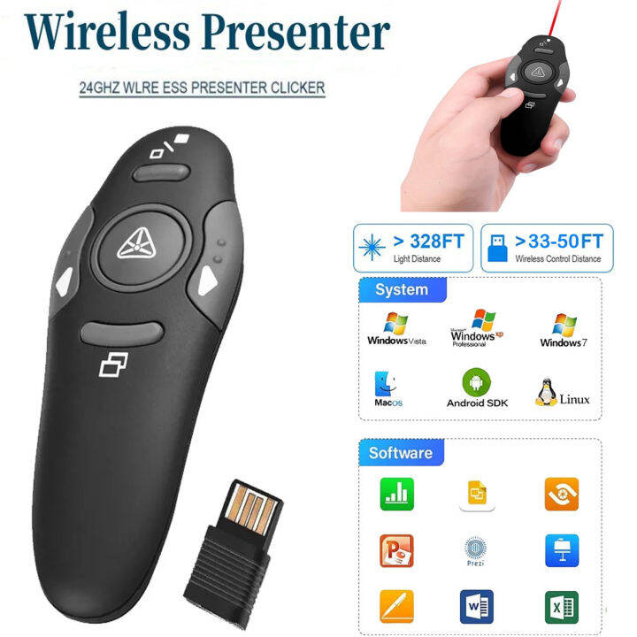 USB 2.4GHz Wireless PPT PowerPoint Presenter Pointer Clicker Laser Remote Control With AAA ...