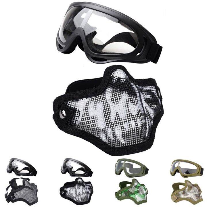Tactical Airsoft Military shooting half-mask steel mesh and goggles set ...