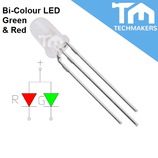 LED 5mm, 3-Pin RG Green & Red Bi-Color Common Anode Multi-Colour Two ...