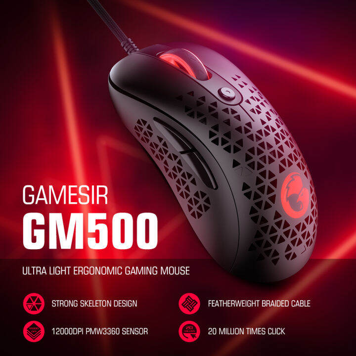 เมาส์สำหรับเล่นเกม GameSir GM500,เมาส์แบบมีสายเกมน้ำหนักเบาสุดพร้อม12000 DPI,ดีไซน์แกะสลักกลวง ...