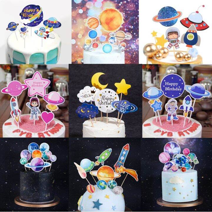 [Hot K] Astronaut Cake Topper Star UFO Planet Happy Birthday Wedding ...