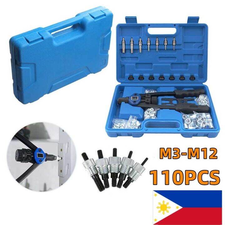 110pcs Manual Rivet Gun Riveting Machine Nut Tool M3-M12 Threaded Nut ...