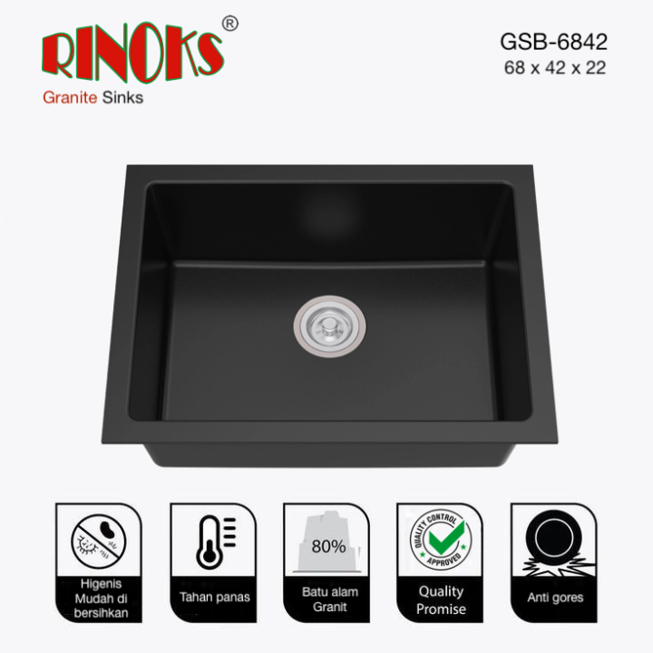 Granite kitchen sink RINOKS wastafel cuci piring Granit hitam | Lazada ...