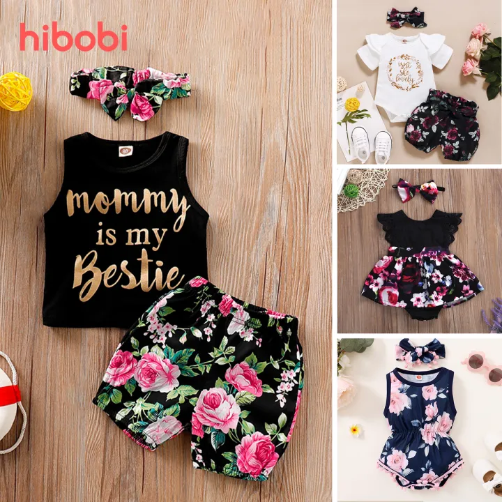 Hibobi ชุดบอดี้สูทพิมพ์ลายดอกไม้มีระบาย,เสื้อผ้าเด็กผู้หญิงแรกเกิดพิมพ์ลายตัวอักษรน่ารักกางเกงขา ...