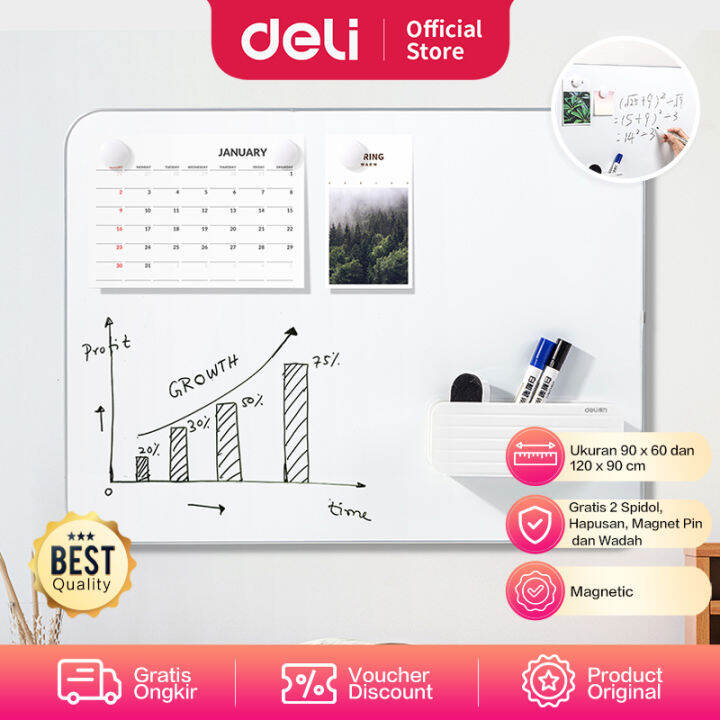 Deli Magnetic White Board / Papan Tulis Putih Magnet Gratis Spidol ...