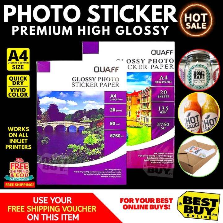 【Brand New】 ﹊ Quaff Glossy Photo Sticker Paper 90/135 gsm A4 Size ...