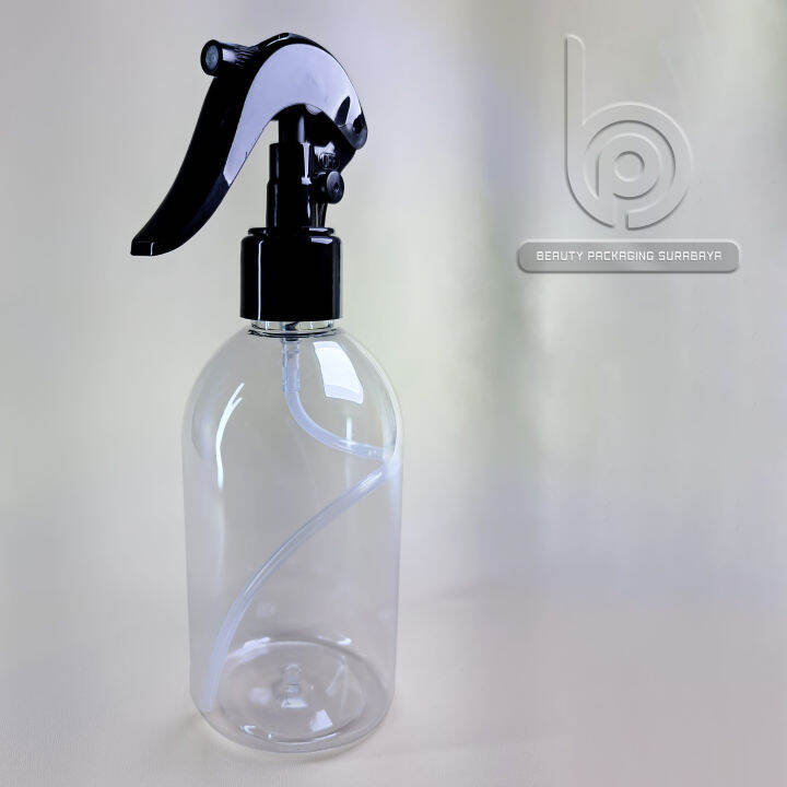 Botol plastik 250ml Oval bening tutup spray trigger hitam | Lazada Indonesia