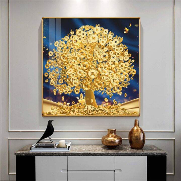 Golden Money Tree HD Print Canvas Painting House Wall Decorative ...