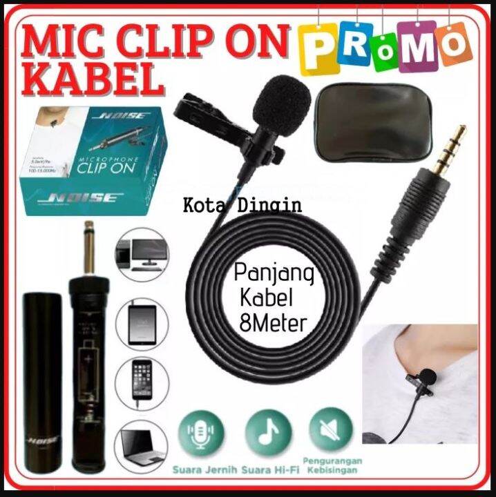 CLip-On Microphone Omni-directional Noise-canceling Panjang Kabel 8 ...