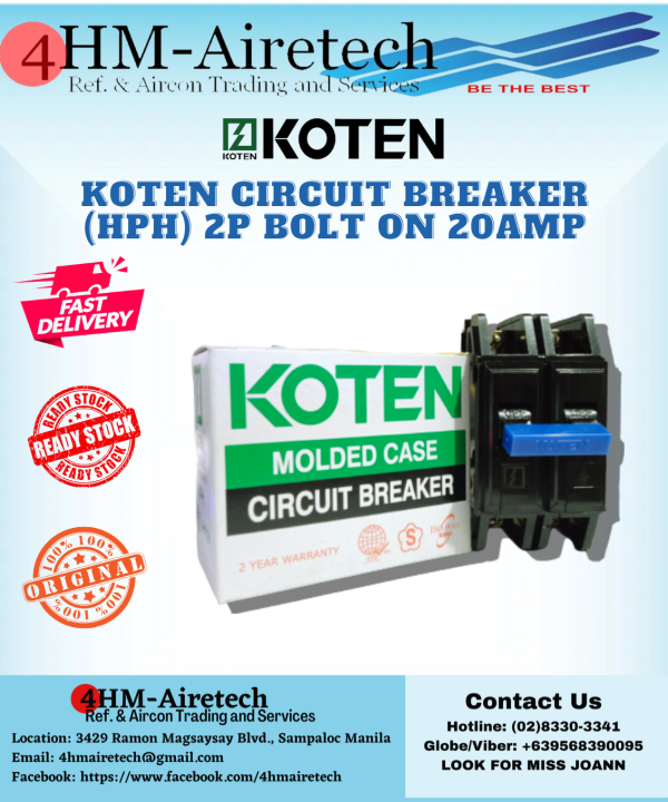 4HM KOTEN 20Amp Circuit Breaker (HPH) 2P Bolt On 20Amp | Lazada PH