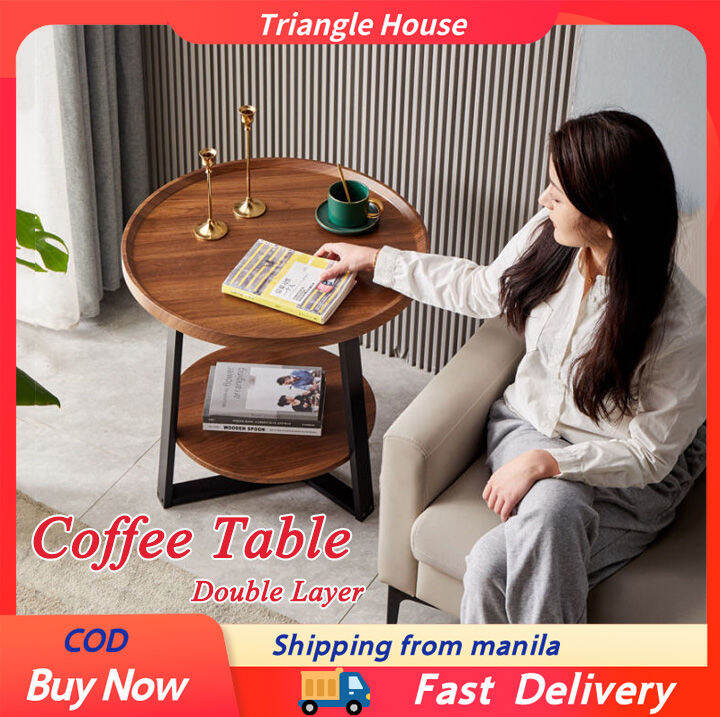 【On Stock】Side Tea Table 20 inches Round Coffee Table, Rustic Wooden ...