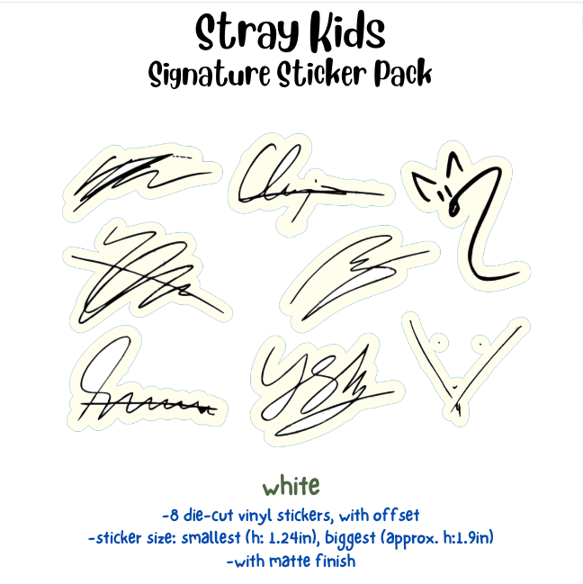 Stray Kids Signature Sticker Pack 7 pcs. Waterproof Transparent White ...