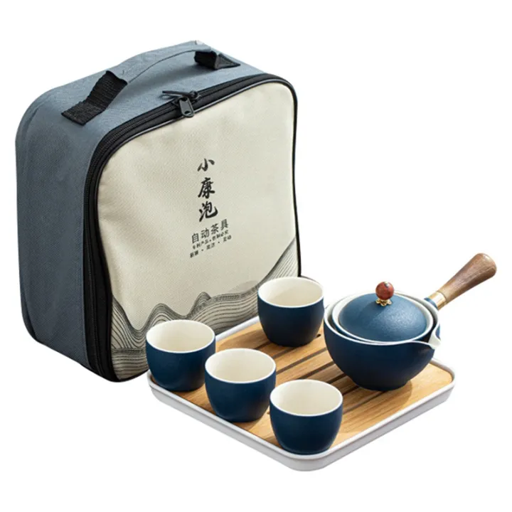 Porcelain Chinese Gongfu Tea Set Portable Teapot Set with 360 Rotation ...