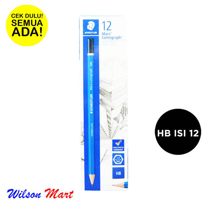 STAEDTLER MARS LUMOGRAPH PENSIL 100 HB BOX ISI 12 BATANG KAYU | Lazada ...