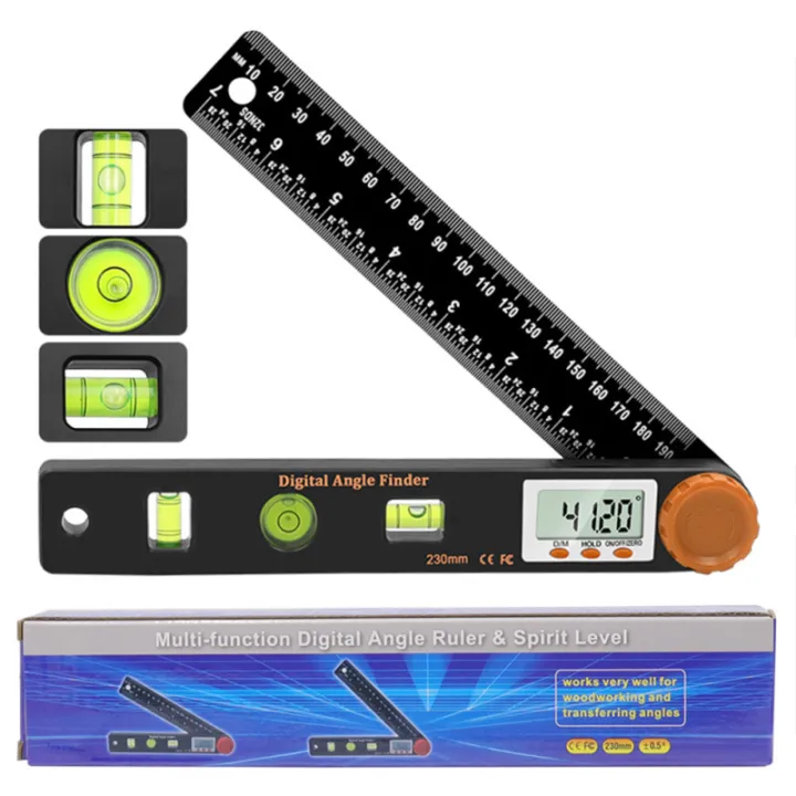 LYDIA4 In1 Woodworking Angle Ruler With Spirit Level Multi-purpose Digital Display Protractor ...
