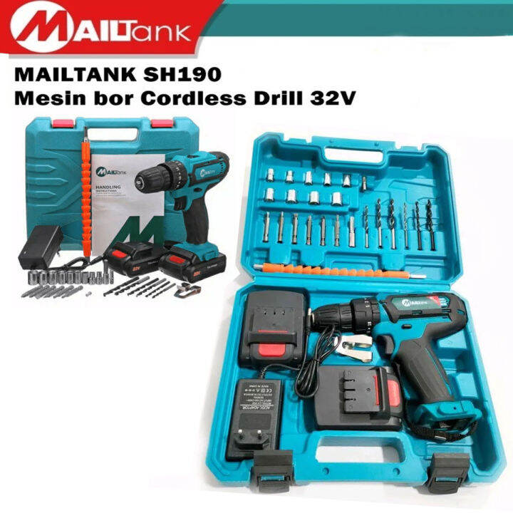 Mailtank Mailtank SH-190 Mesin Bor 32V Cordless Drill Bor Baterai Pengeboran Dan Mata Obeng ...