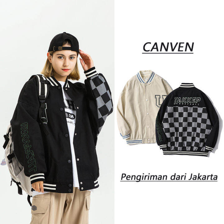 Versi Korea jaket kotak-kotak lengan panjang pria dan wanita jaket ...