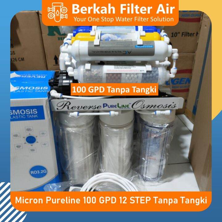 Mesin Air Minum RO Rumah Tangga 100 gpd Micron Pureline 12 step Tangki ...