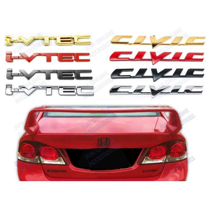 Honda Civic i-vtec logo emblem Gold Red Black Chrome Emblem | Lazada
