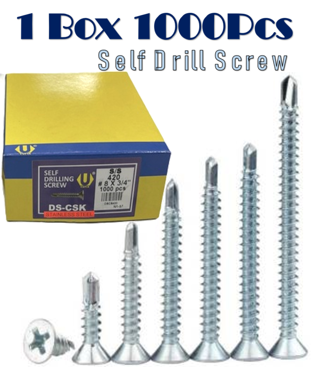 [BOX 1000PCS] SELF DRILLING SELF DRILL STEEL SCREW FLAT HEAD METAL ...