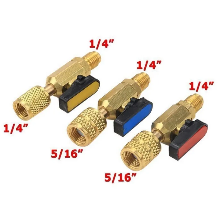 3pcs Set R410A R22 Refrigerant Valve AC Charging Hoses Brass Straight ...
