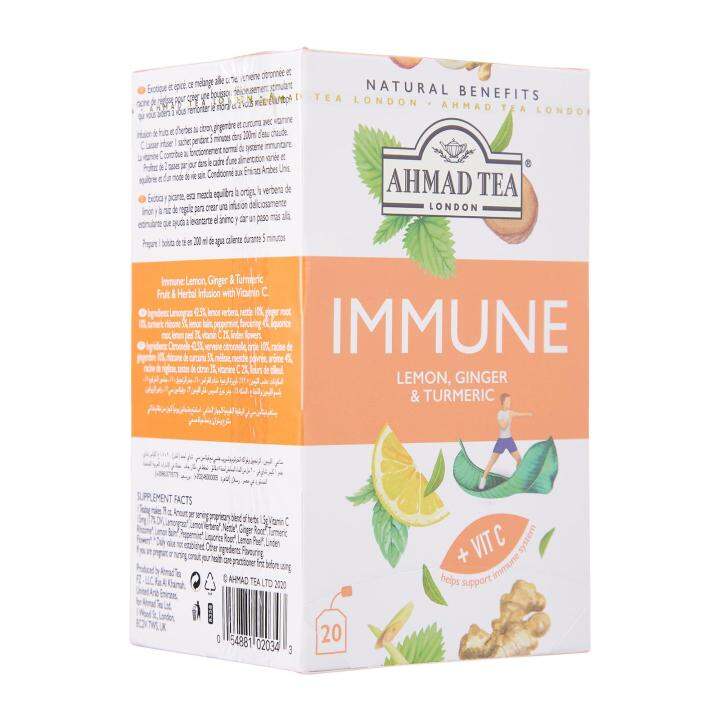 Ahmad Tea Natural Benefits: Lemon Ginger & Turmeric Immune Infusion 20 ...