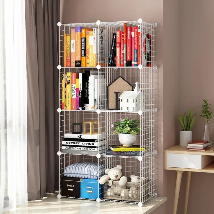 Wire Metal Grid Storage Bookshelf Organizer Stack Able Cubes Black ...