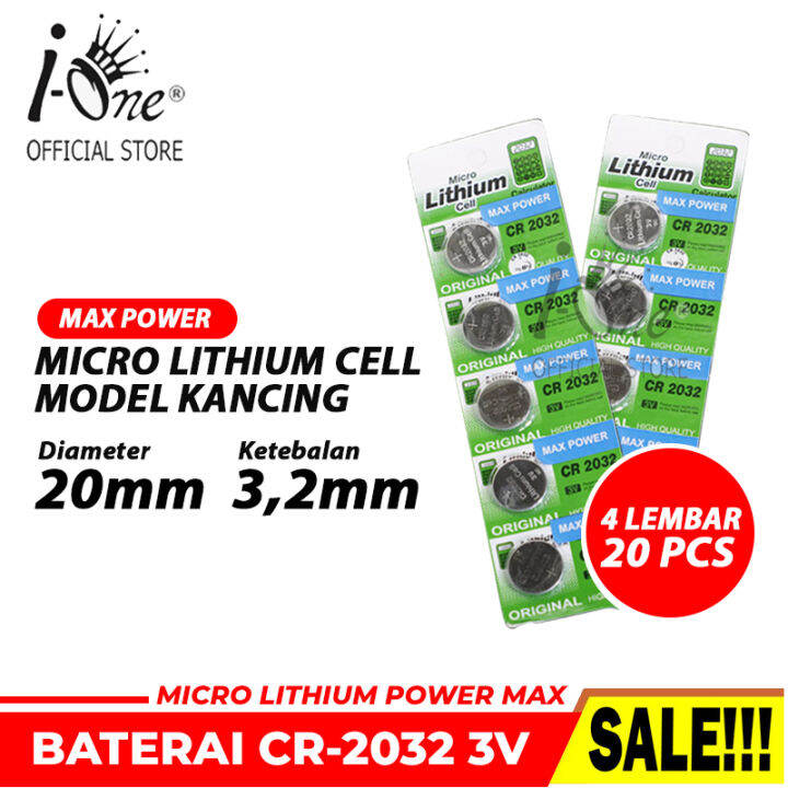 (4 Lembar Isi 20) Baterai CR2032 3V MAX POWER / Batre Jam Tangan ...