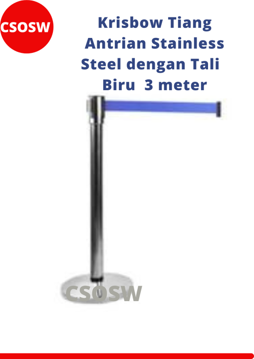 Krisbow Tiang Antrian Dengan Tali Biru 3Mtr Handrail Stainless Steel ...