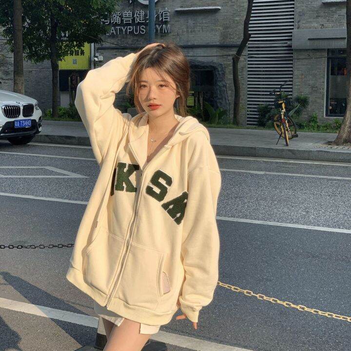 Oversize Zipper Hooded Sweater Coat Female Trendy Ins Spring And Autumn